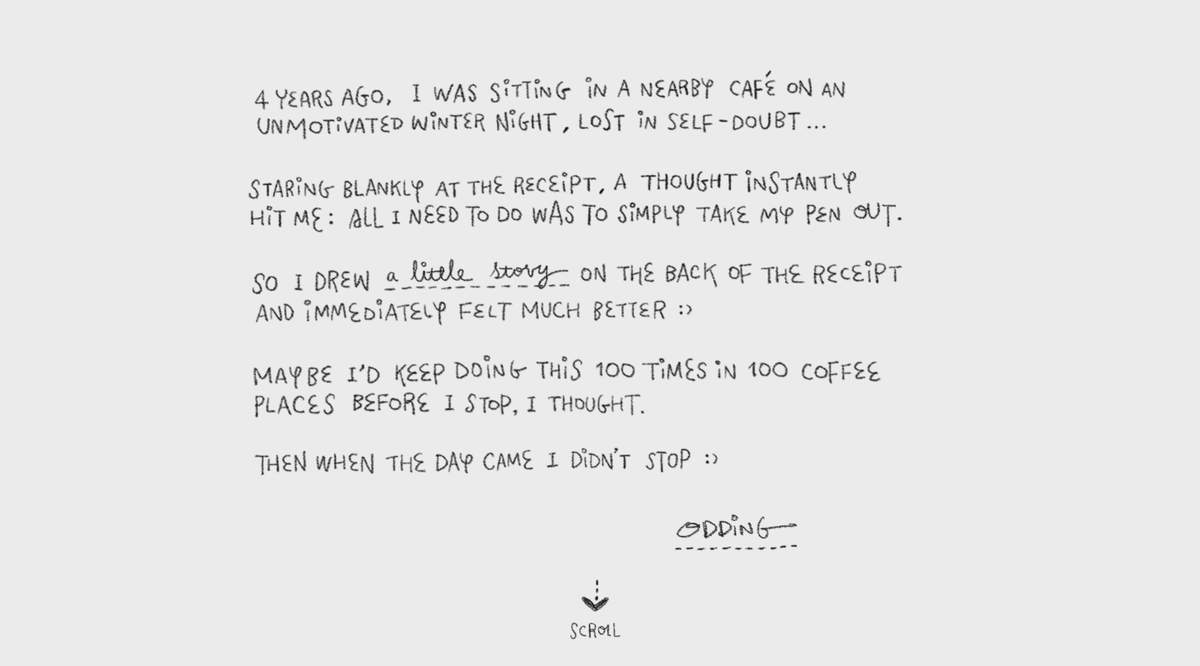 Odding: Illustrations on coffee receipts as a cure against the blues